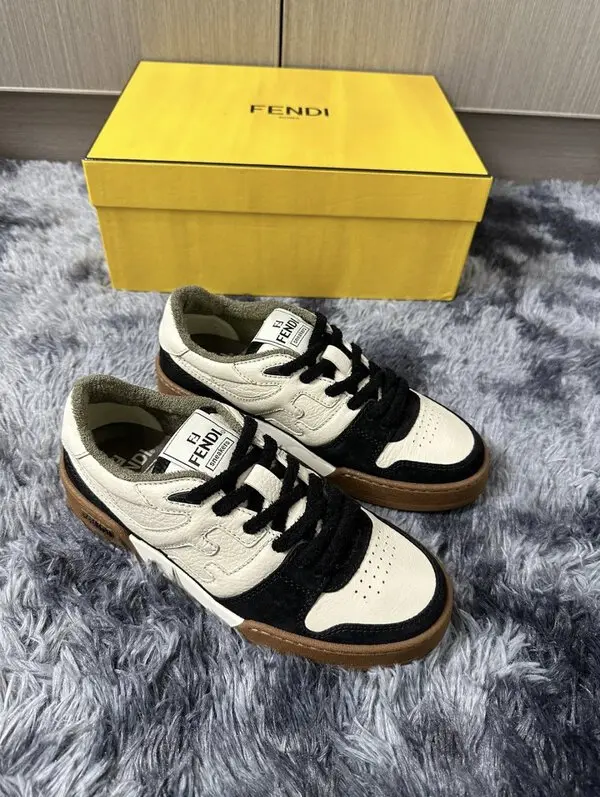 Fendi Match Lace-up Sneakers In Suede - Brown