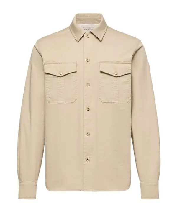 Moncler Cotton Blend Gabardine Long Sleeve Shirt - Light Beige