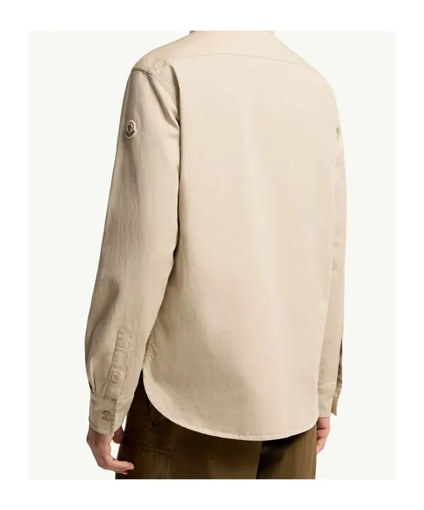 Moncler Cotton Blend Gabardine Long Sleeve Shirt - Light Beige