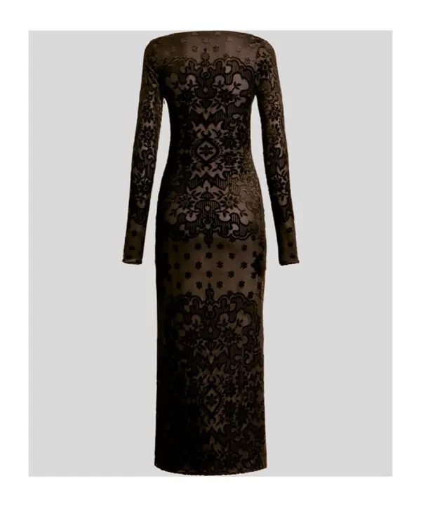 Etro Floral Jacquard Velvet V-neck Long Sleeve Dress - Black