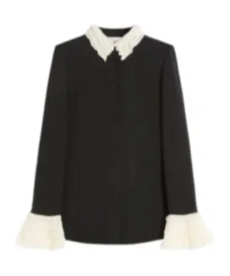 Valentino Garavani Long-sleeve Georgette Blouse With Lace Ruffles - Black/ivory