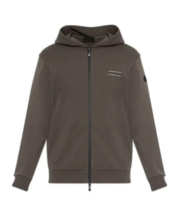 Moncler Logo Embroidered Zip-up Hoodie - Brown