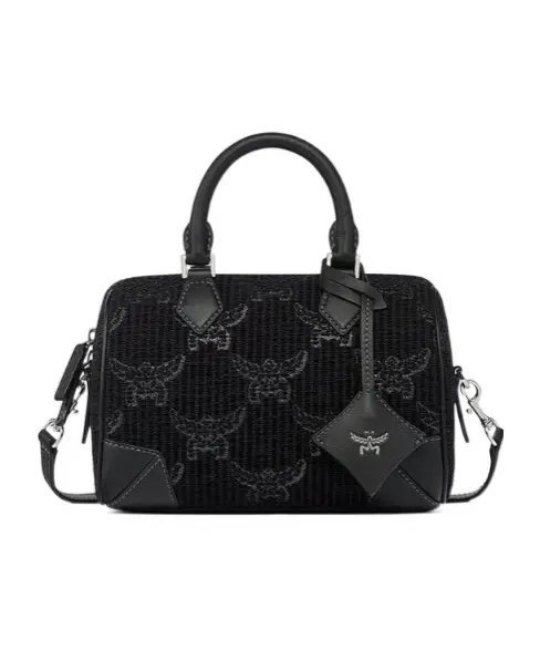 Mcm Lauretos Monogram Lurex Jacquard Top Handle Bag