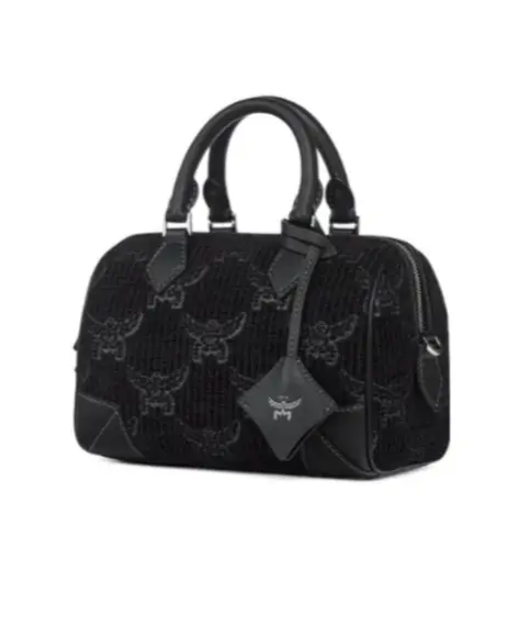 Mcm Lauretos Monogram Lurex Jacquard Top Handle Bag