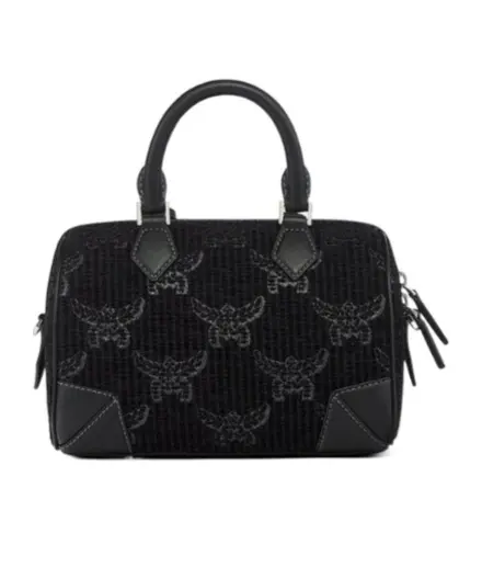 Mcm Lauretos Monogram Lurex Jacquard Top Handle Bag