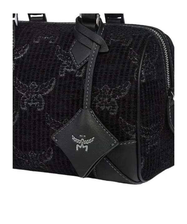Mcm Lauretos Monogram Lurex Jacquard Top Handle Bag