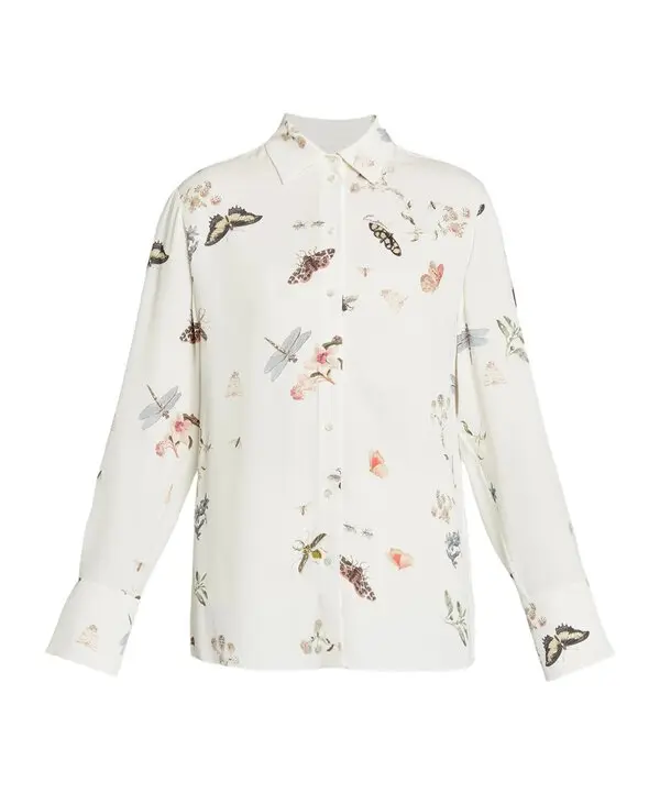 Erdem Printed Crepe Long Sleeve Shirt - White