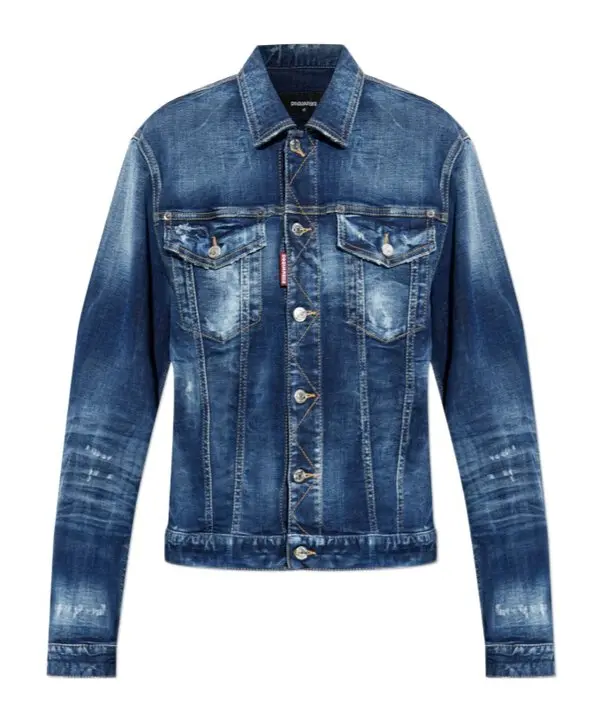 Dsquared2 Distressed Denim Jacket With Logo Detail