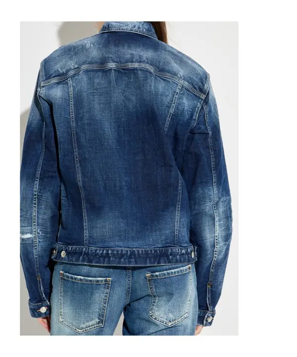 Dsquared2 Distressed Denim Jacket With Logo Detail