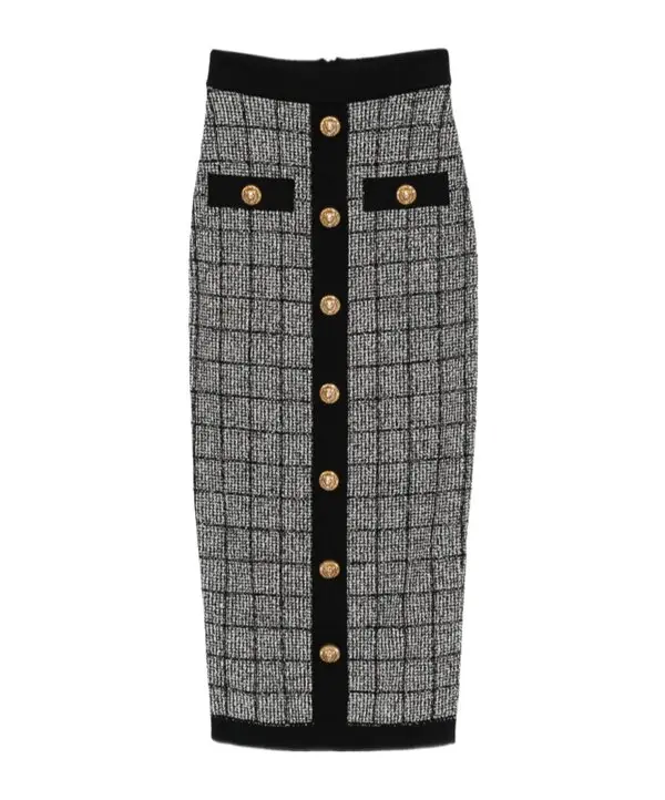 Balmain Button Check Midi Skirt