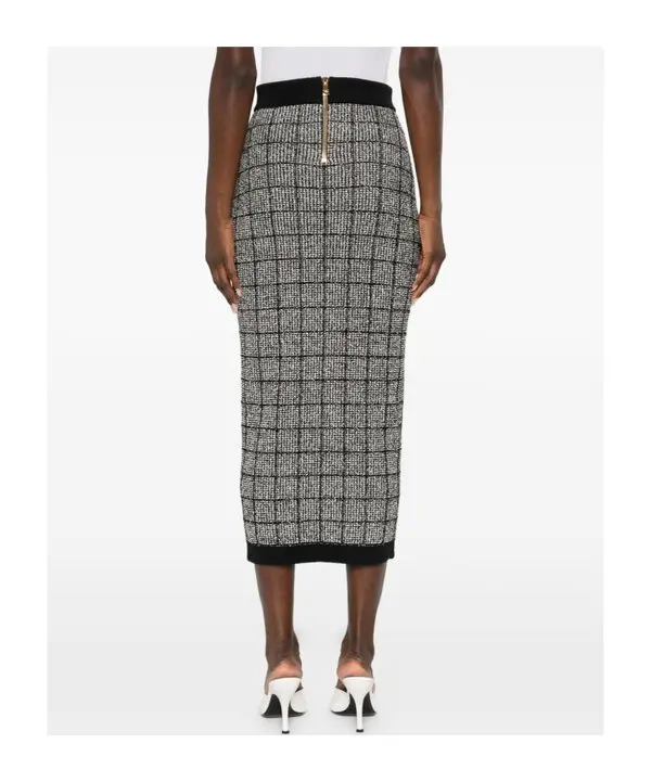 Balmain Button Check Midi Skirt
