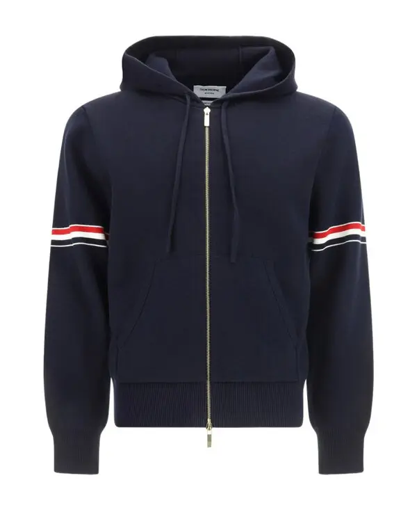 Thom Browne Zip-up Drawstring Hoodie - Blue