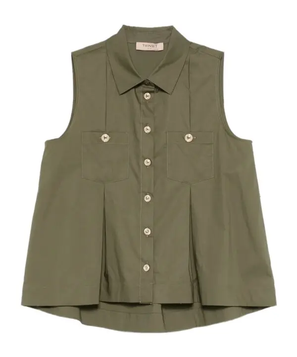 TWINSET Sleeveless Pleated Patch-pocket Shirt