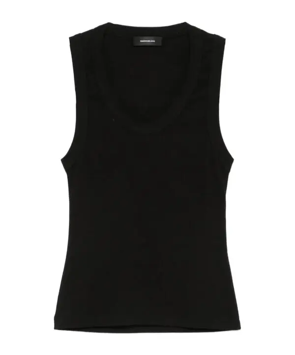 Wardrobe.NYC Sleeveless Scoop Neck Tank Top With Floral Trim - Black