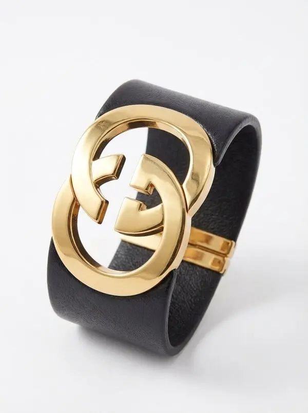 Gucci Interlocking G Cuff Bracelet - Black And Gold