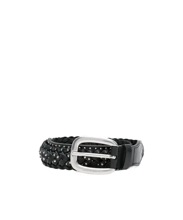 GOLDEN GOOSE Braided Studded Leather Belt - Black