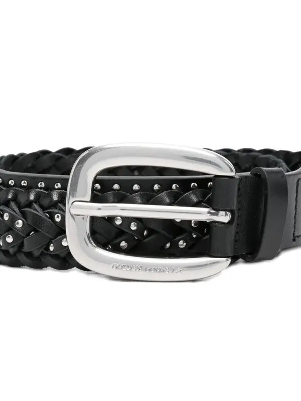 GOLDEN GOOSE Braided Studded Leather Belt - Black