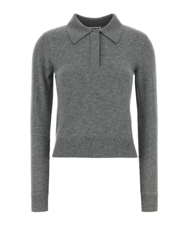 JIL SANDER Long Sleeve Knitted Polo Top - Gray