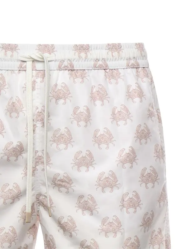 Eleventy Crab Print Drawstring Swimwear - White