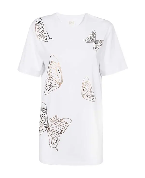 EA7 Round Neck Short-sleeved T-shirt With Logo Print - White