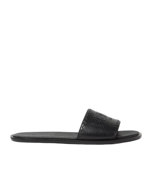 Fendi Roma Logo Embossed Slides - Black