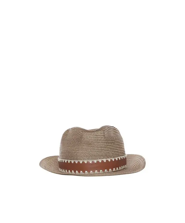 Eleventy Contrast Trim Hat - Brown