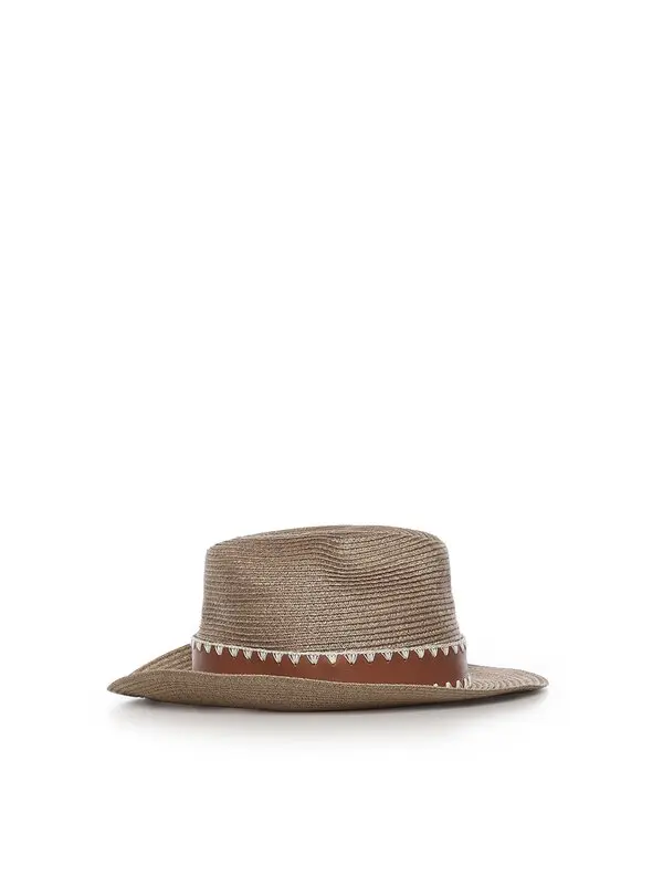 Eleventy Contrast Trim Hat - Brown