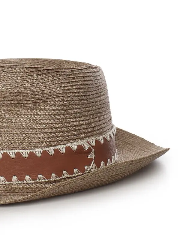 Eleventy Contrast Trim Hat - Brown