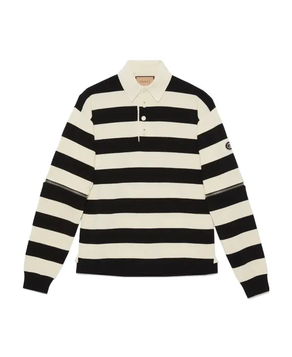 Gucci Logo Patch Striped Polo Shirt