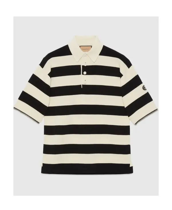 Gucci Logo Patch Striped Polo Shirt