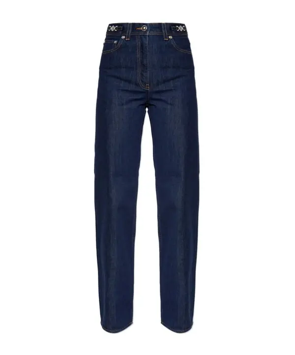 Versace Logo-patch Straight Leg Jeans - Navy Blue