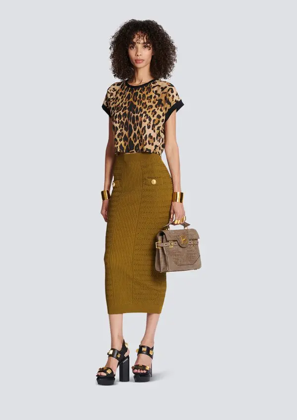 Balmain Leopard Print Crewneck Cropped T-shirt