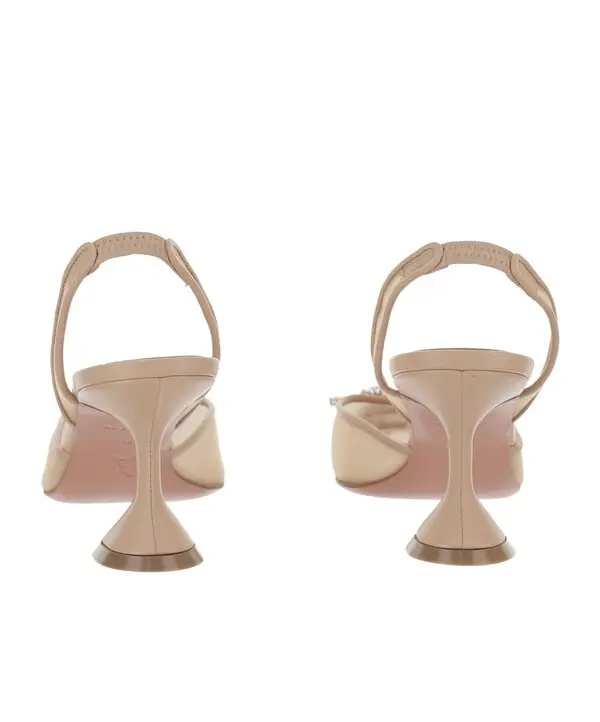 Amina Muaddi Mesh Slingback Sandals With Crystal Embellishments - Nude
