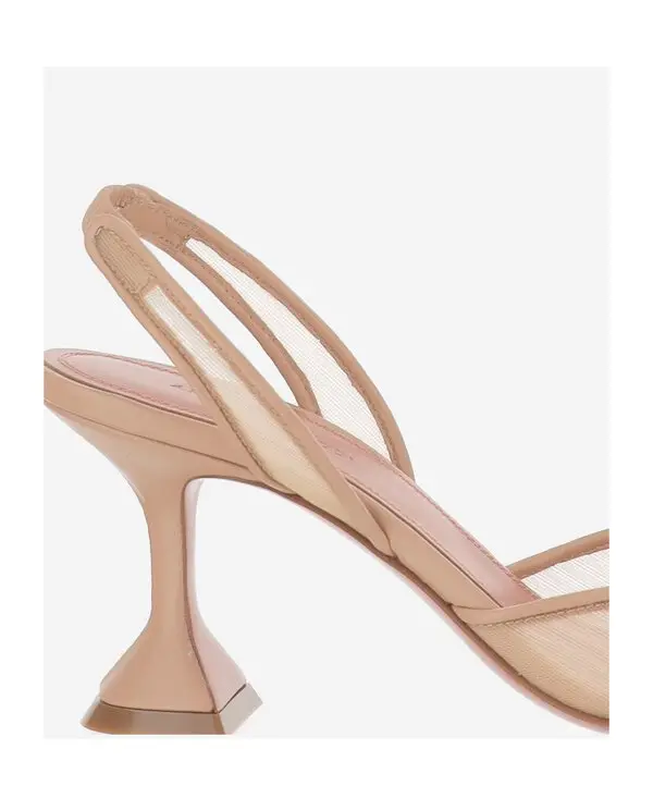 Amina Muaddi Mesh Slingback Sandals With Crystal Embellishments - Nude
