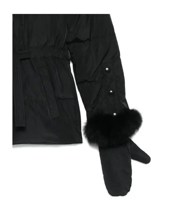 YVES SALOMON Quilted Down Jacket With Fur Trim And Drawstring Waist - Black