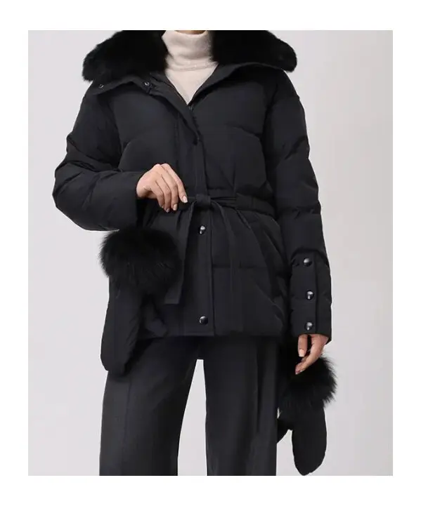 YVES SALOMON Quilted Down Jacket With Fur Trim And Drawstring Waist - Black