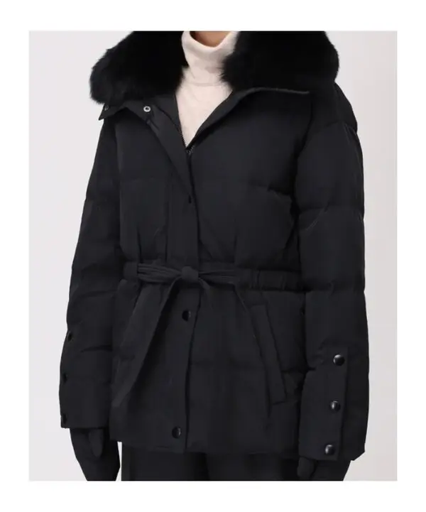YVES SALOMON Quilted Down Jacket With Fur Trim And Drawstring Waist - Black