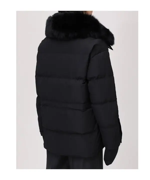 YVES SALOMON Quilted Down Jacket With Fur Trim And Drawstring Waist - Black