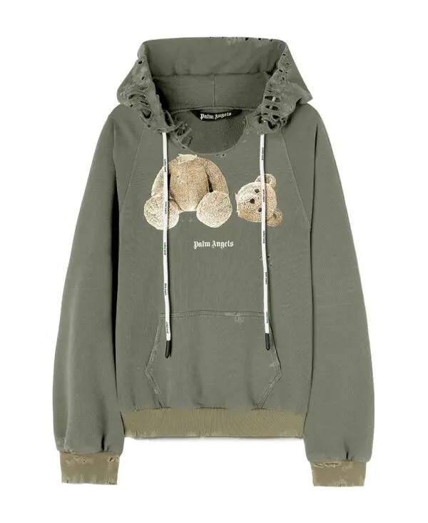 Palm Angels Logo Printed Distressed Hoodie