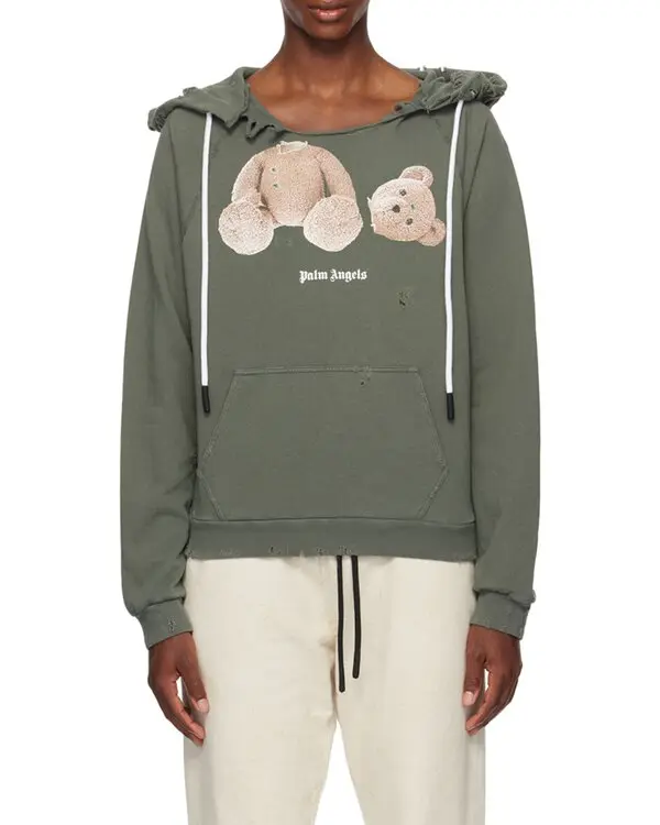 Palm Angels Logo Printed Distressed Hoodie
