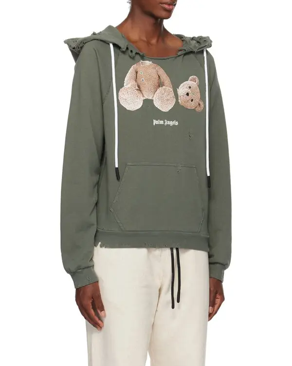 Palm Angels Logo Printed Distressed Hoodie