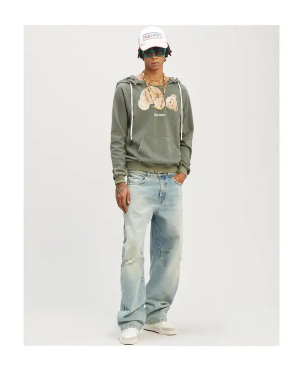 Palm Angels Logo Printed Distressed Hoodie
