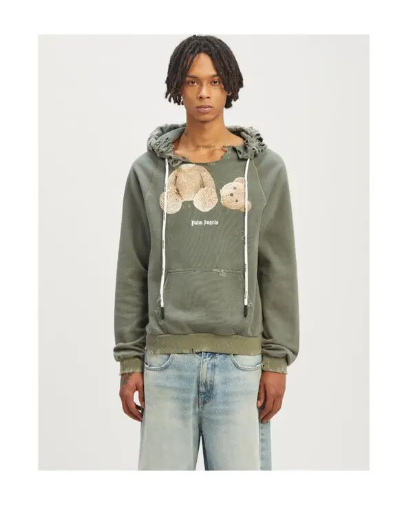Palm Angels Logo Printed Distressed Hoodie