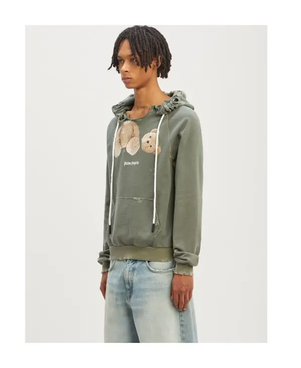 Palm Angels Logo Printed Distressed Hoodie