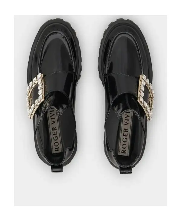 ROGER VIVIER Viv' Go-thick Strass Buckle Chelsea Ankle Boots In Patent Leather - Black