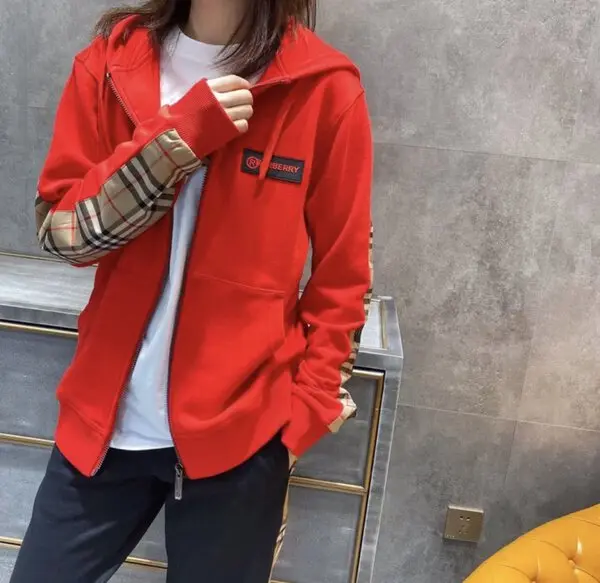 Burberry Checked Hooded Zip-up Sweatshirt