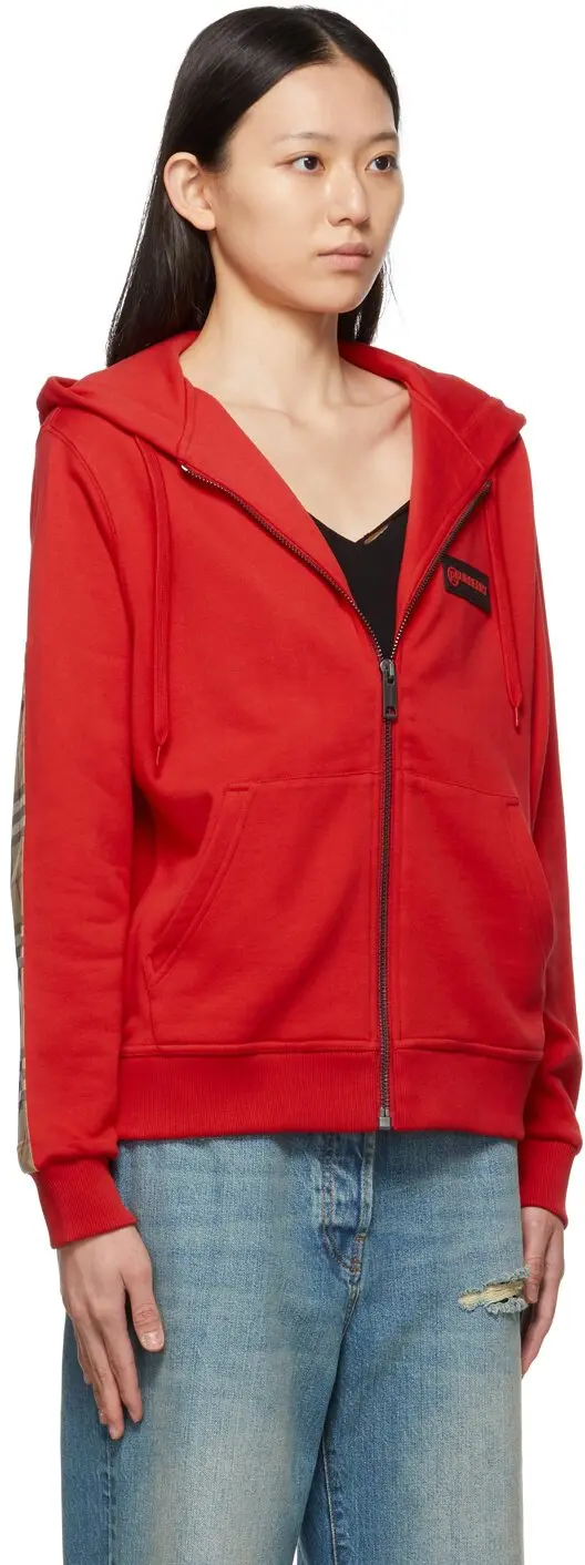 Burberry Checked Hooded Zip-up Sweatshirt