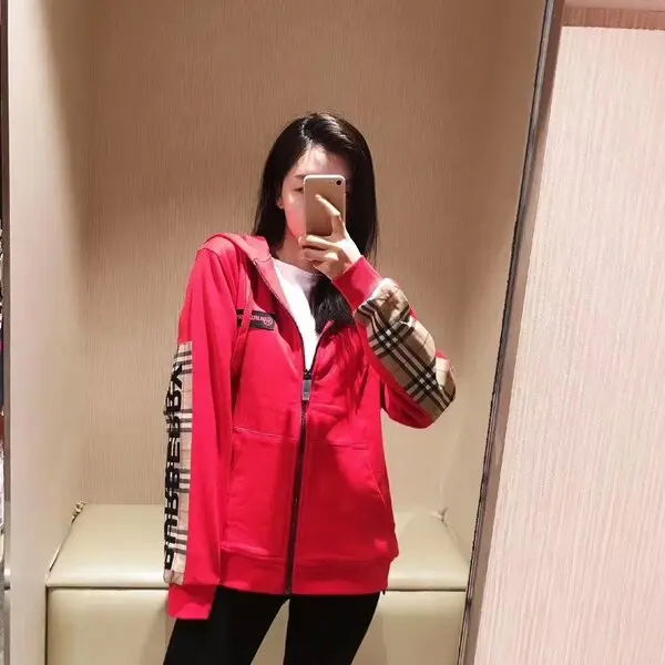 Burberry Checked Hooded Zip-up Sweatshirt
