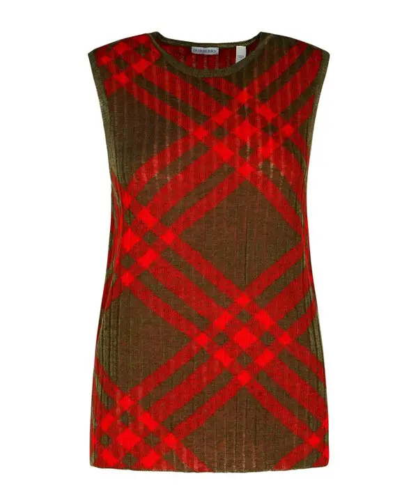 Burberry Check-pattern Ribbed-knit Sleeveless Top - Red
