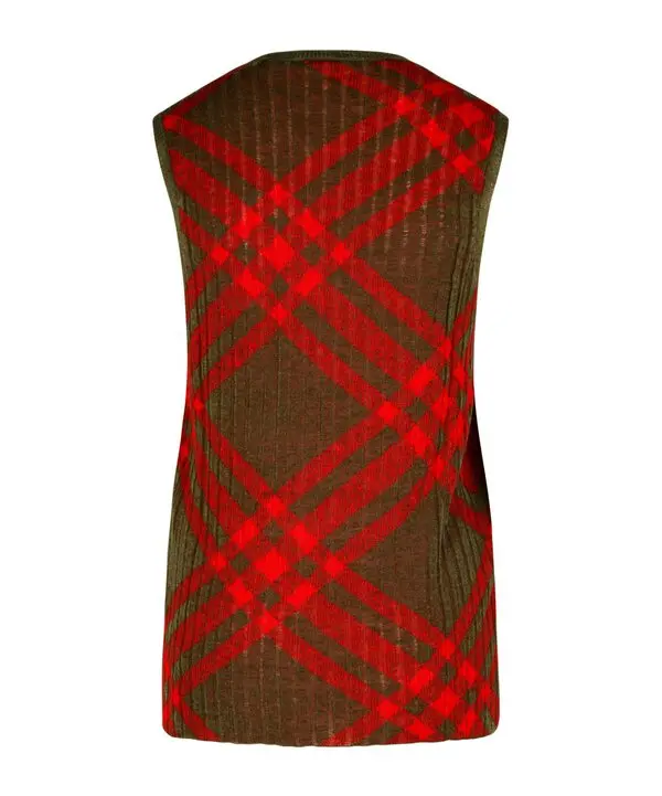Burberry Check-pattern Ribbed-knit Sleeveless Top